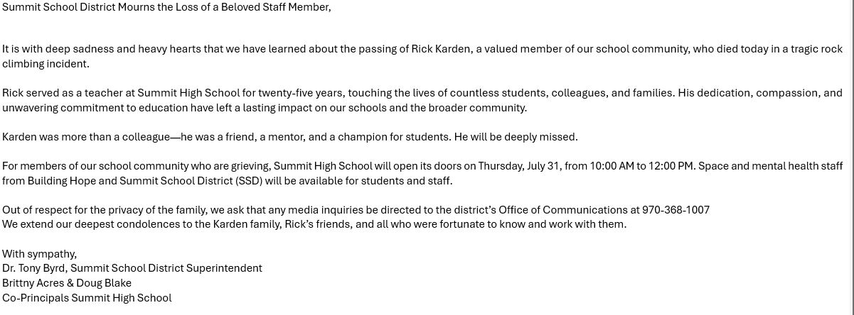 Rick Karden, local teacher and author, killed in rock climbing fall ...